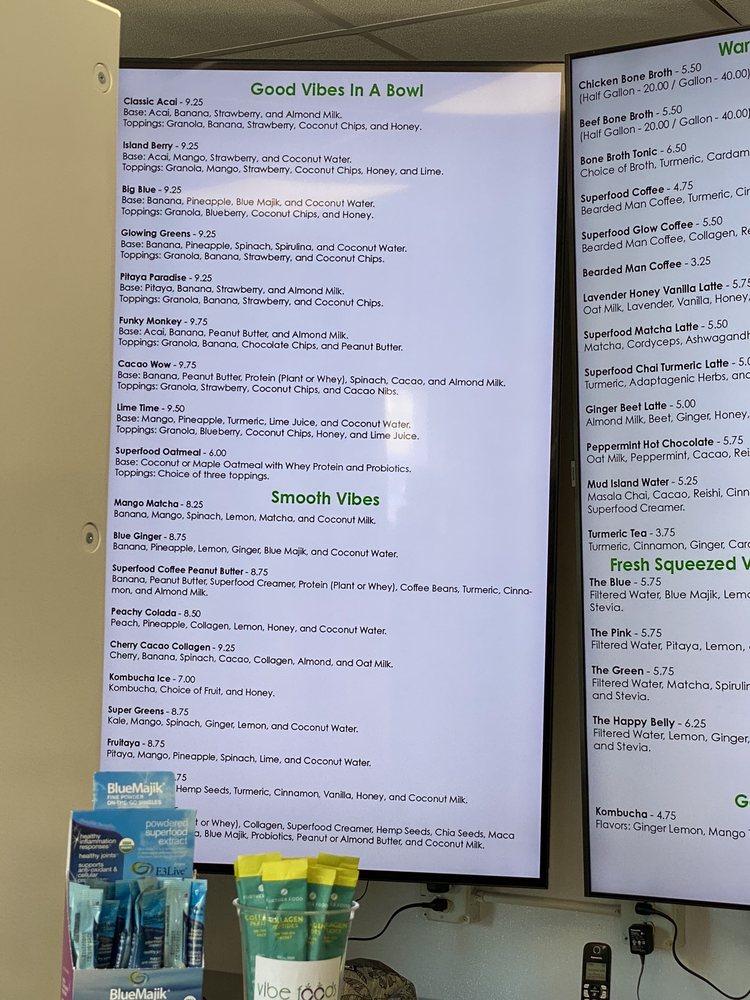 Menu at Vibe Foods Superfood Bar, Memphis