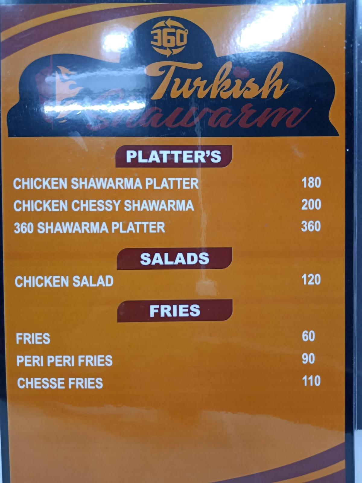 Menu at 360 Turkish shawarma, Thane