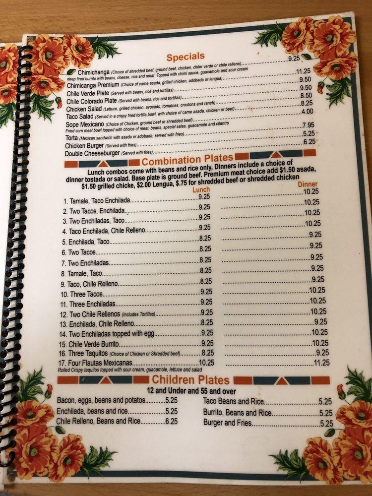 Menu at Carrillo's Mexican Food restaurant, Clovis