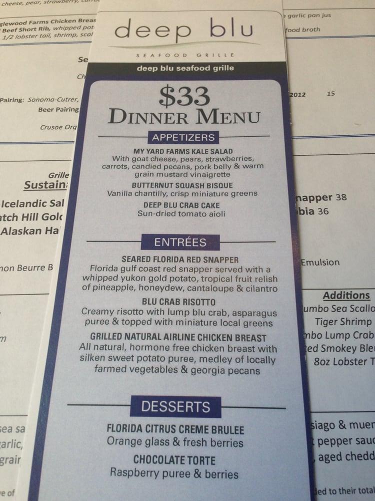 Menu at Deep Blu Seafood Grille pub & bar, Orlando
