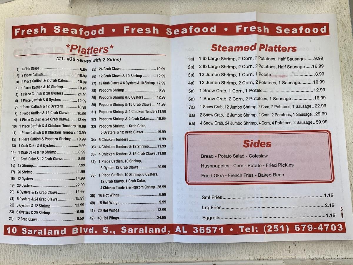 Menu at Fresh Seafood restaurant, Saraland