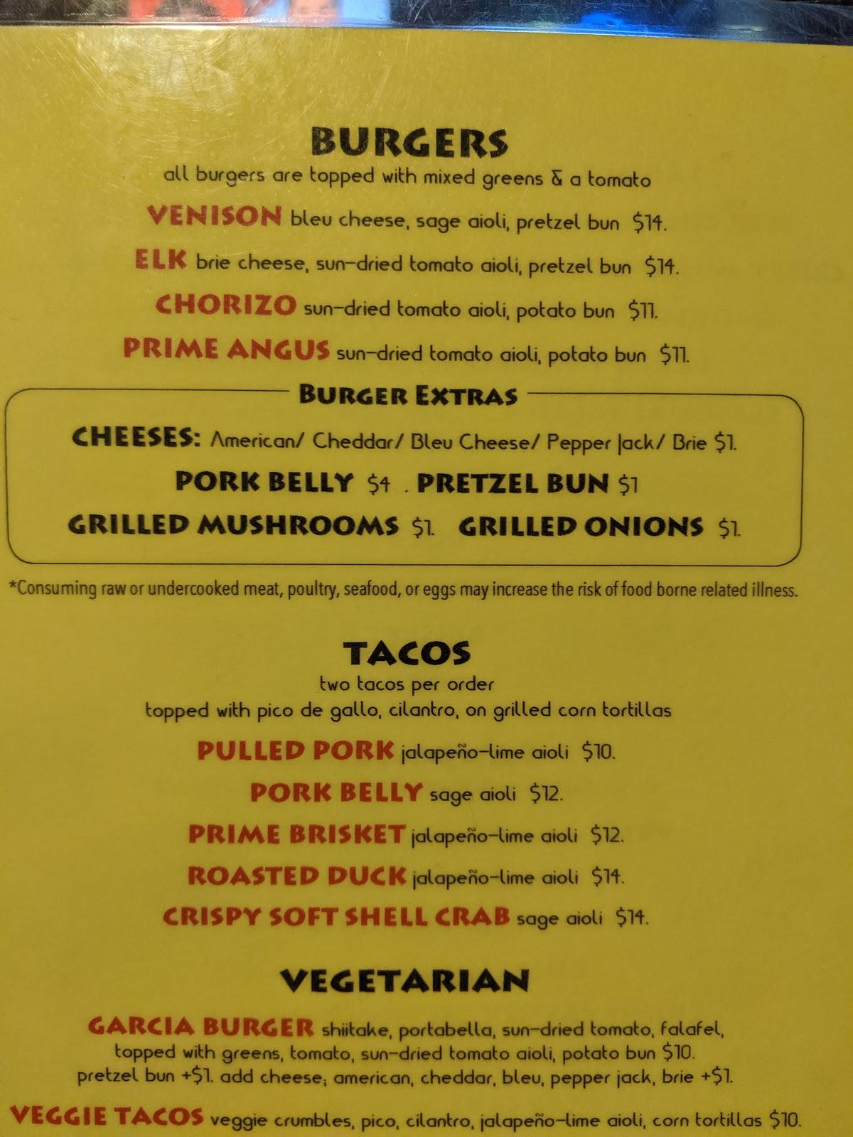 Menu at Hammerheads restaurant, Louisville, 921 Swan St
