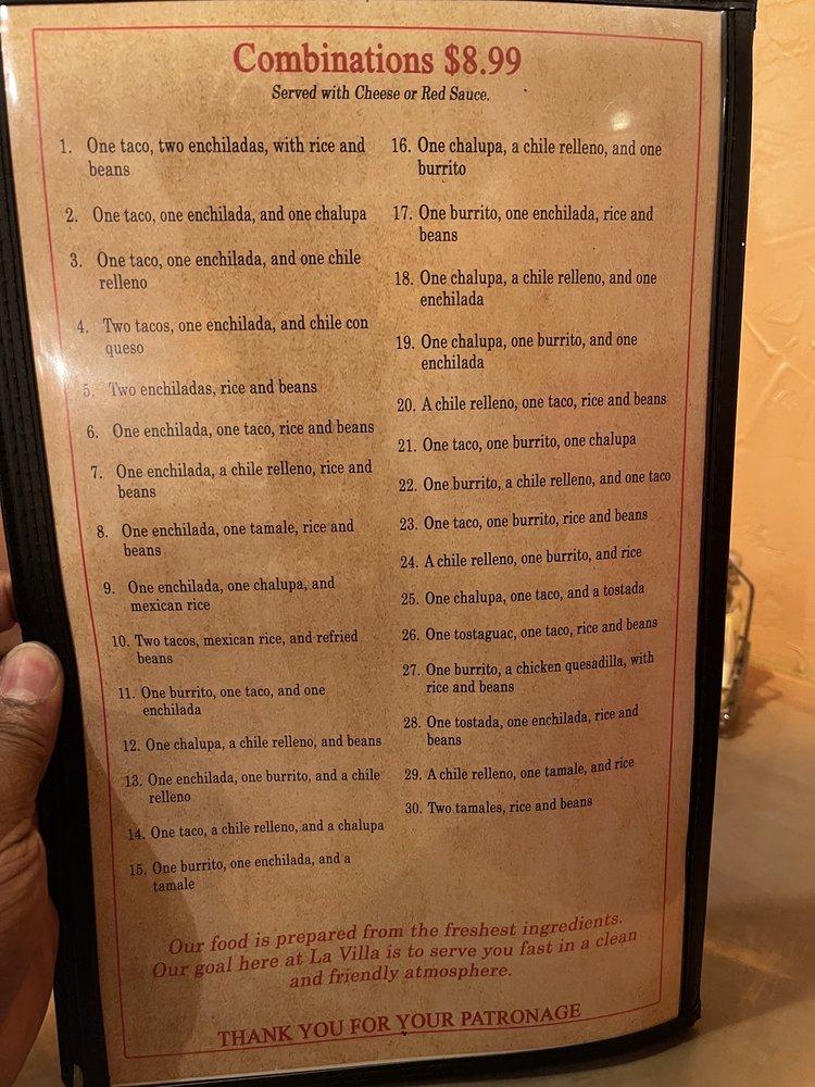 Menu at La Villa Mexican Restaurant, Mena