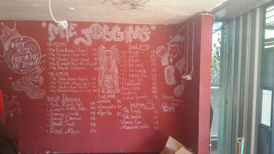 Menu at Mie Jogging restaurant, Surabaya, Jln. Bawean no. 42