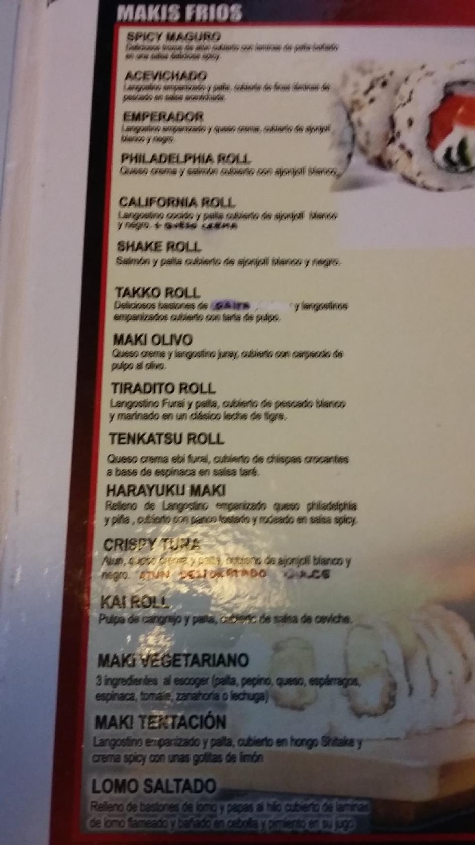 Carta del restaurante Ohashi Maki, Miraflores
