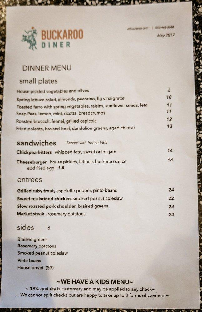 Menu at Ol Buckaroo restaurant, Three Rivers