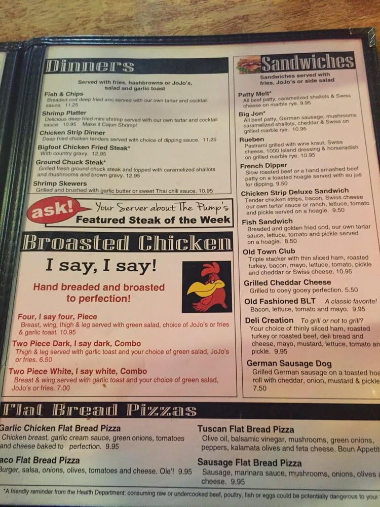 Menu at Old Town Pump Saloon pub & bar, Union Gap