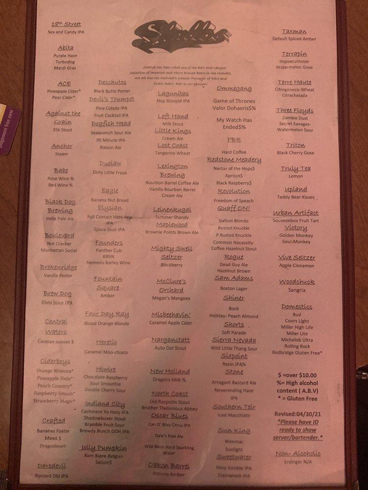 Menu at Shallo's Antique Restaurant & Brewhaus, Indianapolis