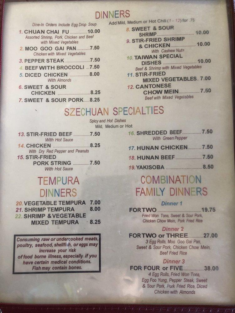 Menu at Taiwan Kitchen restaurant, Alamogordo