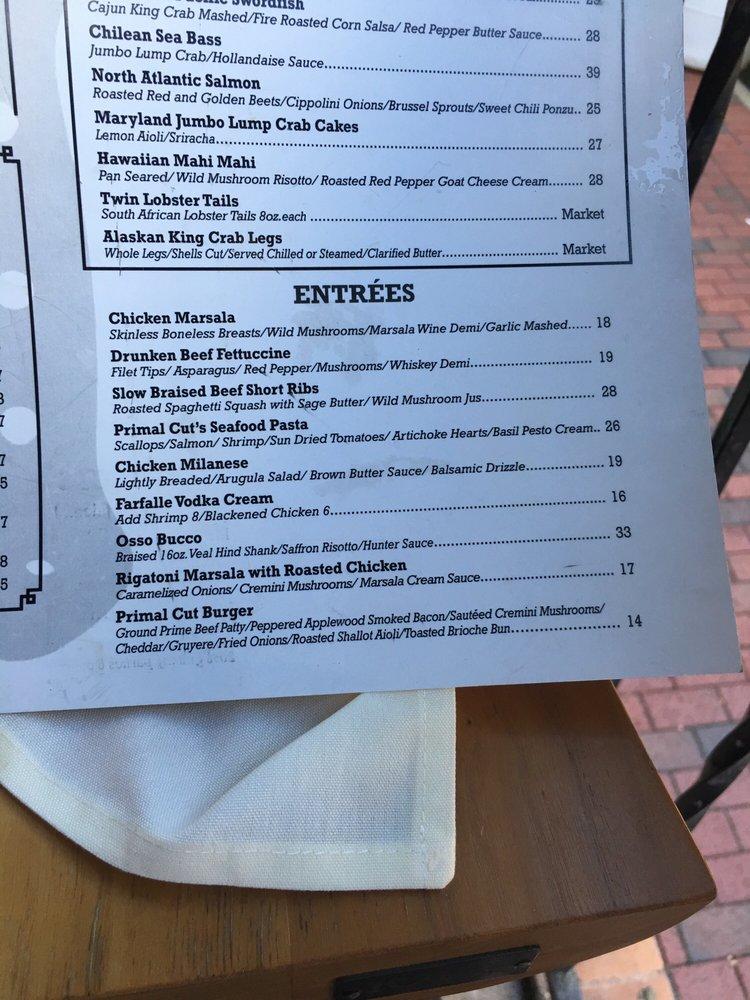 Menu at The Primal Cut steakhouse, Tinley Park