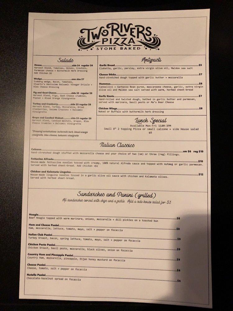 Menu at Two Rivers Stone Baked Pizza pizzeria, Falmouth