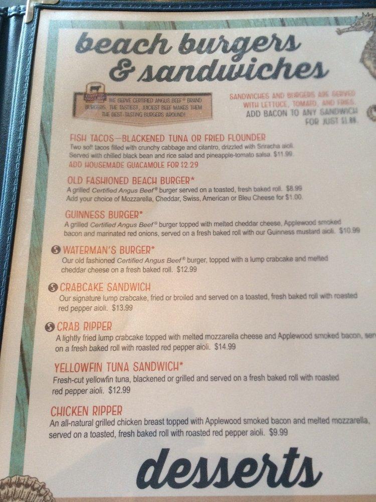 Menu at Waterman's Surfside Grille pub & bar, Virginia Beach