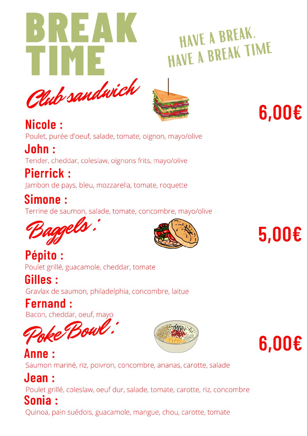 Menu au Break Time restaurant, Compiègne