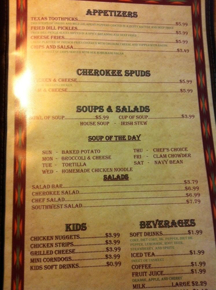 Menu at Cherokee Restaurant, Geary, 201 S Walbaum Rd