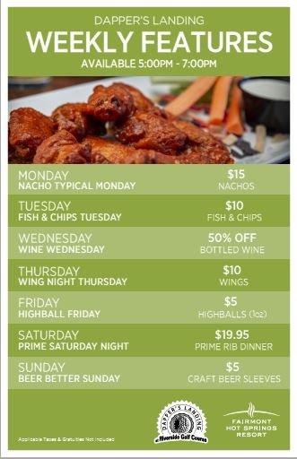 Menu at Dapper's Landing Restaurant, Fairmont Hot Springs