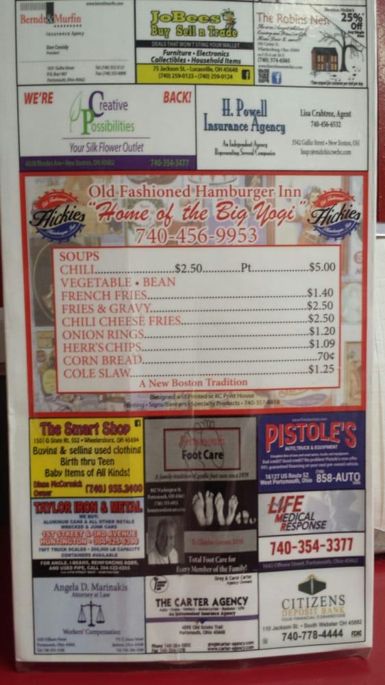 Menu at Hickie's Hamburger Inn fast food, New Boston