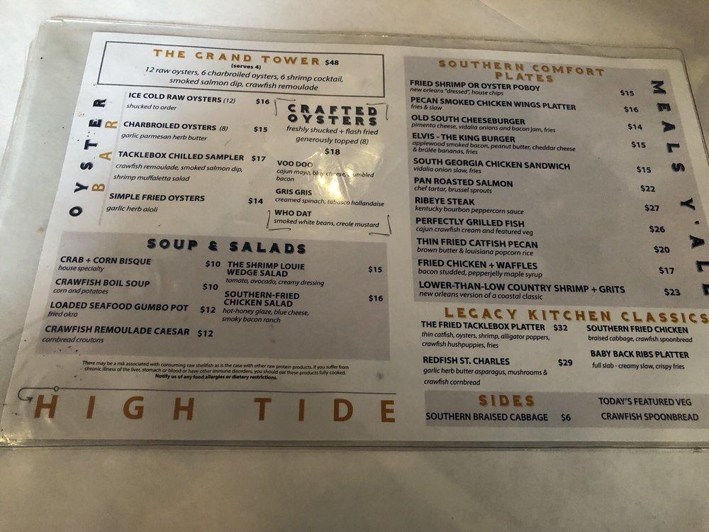 Menu at Legacy Kitchen's Tacklebox restaurant, New Orleans
