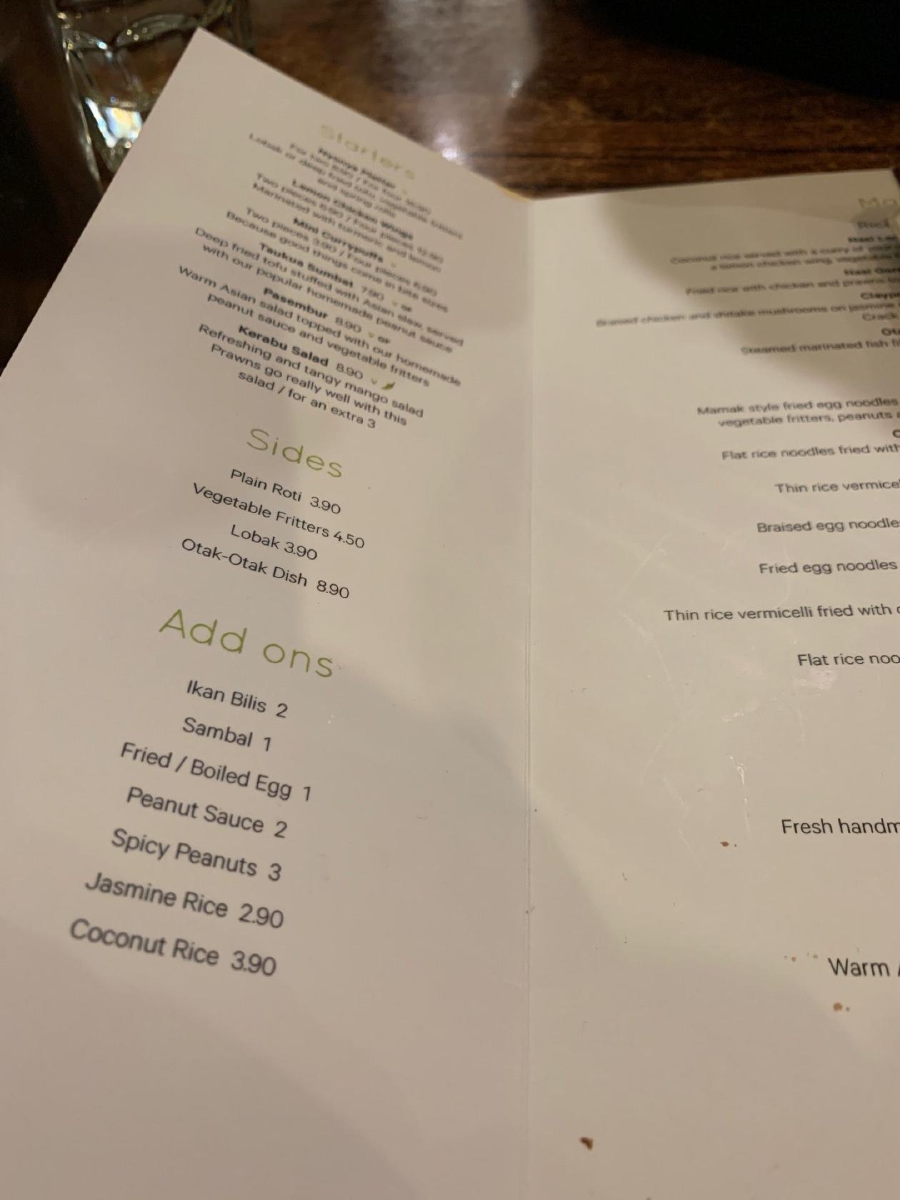 Menu at Little Penang restaurant, Wellington, 175 Victoria St