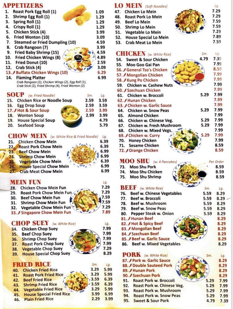 Menu at New China restaurant, Ashland