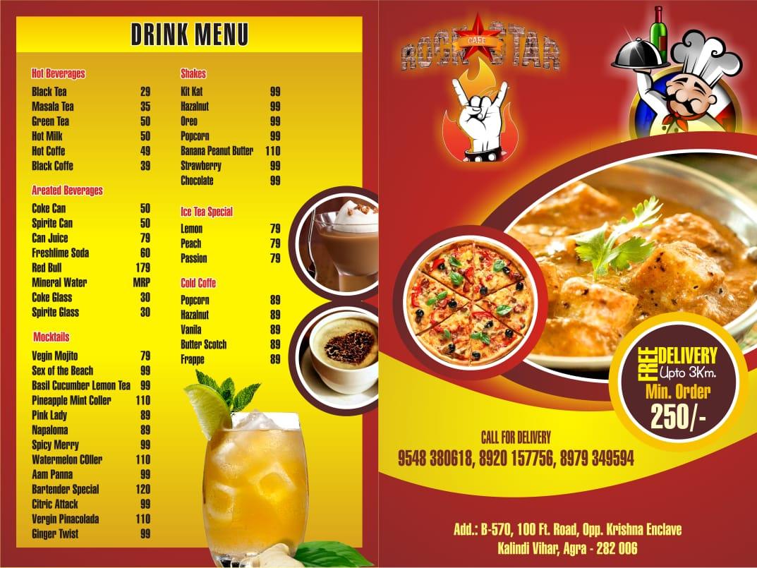 Menu at ROCKSTAR Cafe, Agra