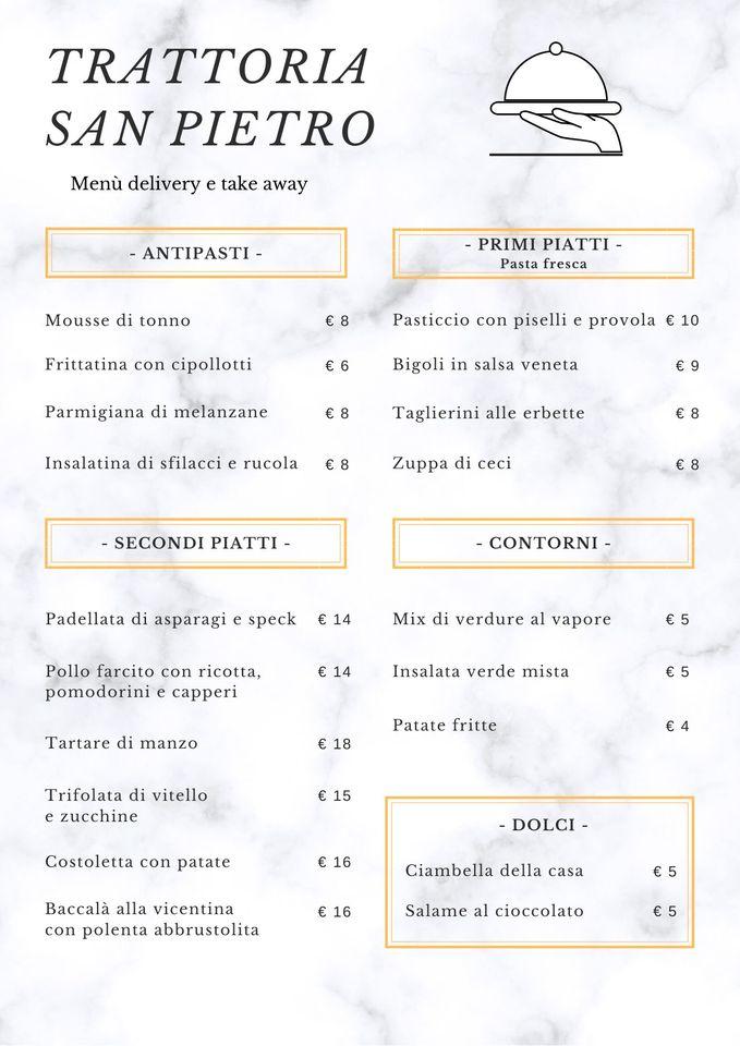 Menu at Trattoria San Pietro restaurant, Padua