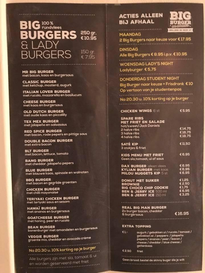 Speisekarte von Big Burger on Wheels, Almere