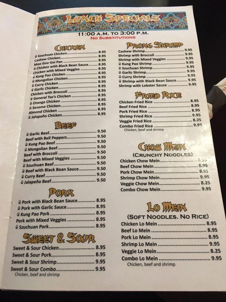 Menu at Golden Taipei restaurant, Colby