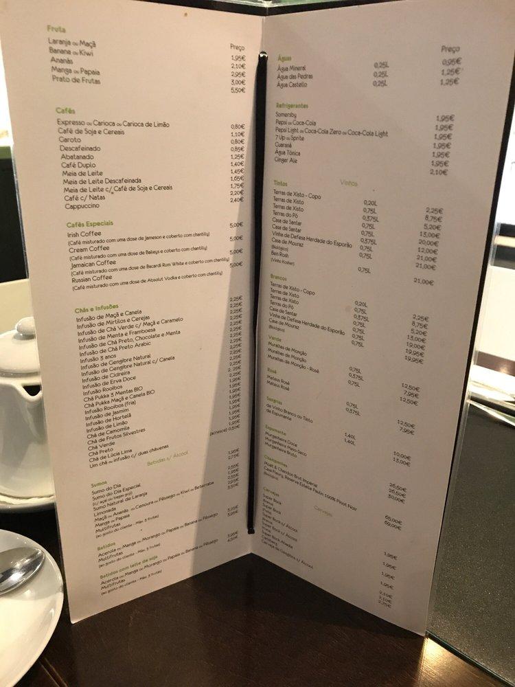 Menu at Greenpepper restaurant, Lisbon
