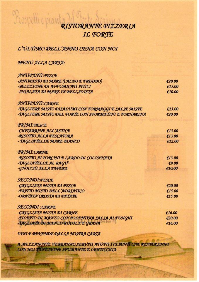 Menu da Il Forte ristorante, Ancona