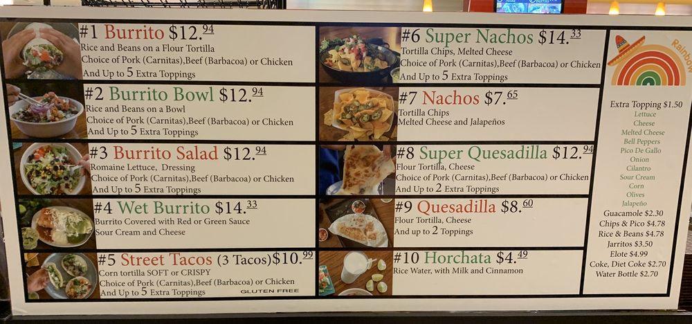 Menu at Rainbow Burrito restaurant, Honolulu