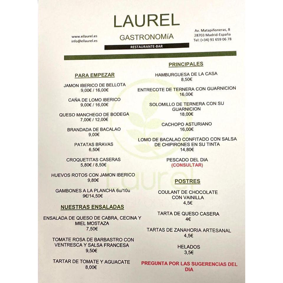 Carta de Restaurante el Laurel, San Sebastián de los Reyes