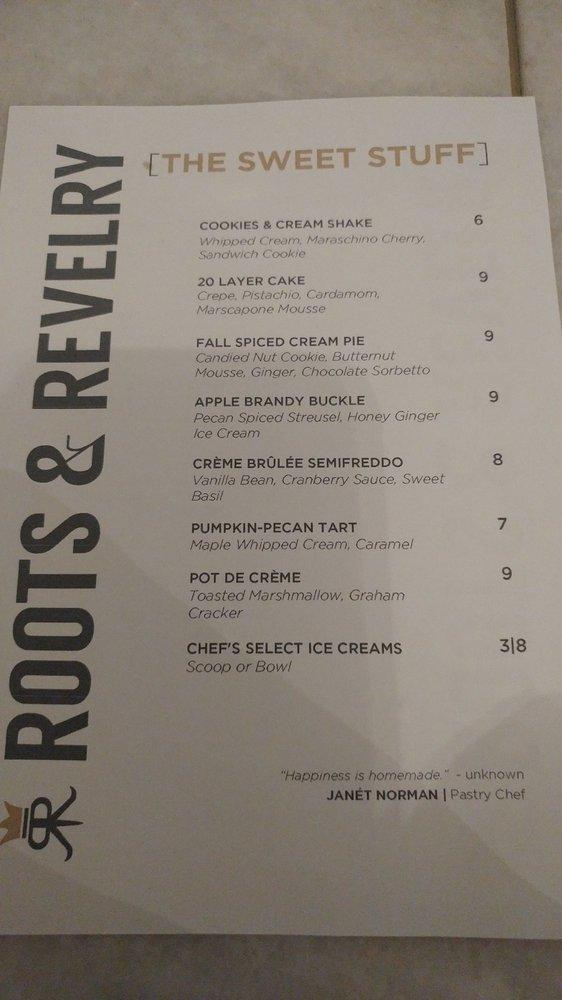 Menu at Roots & Revelry pub & bar, Birmingham