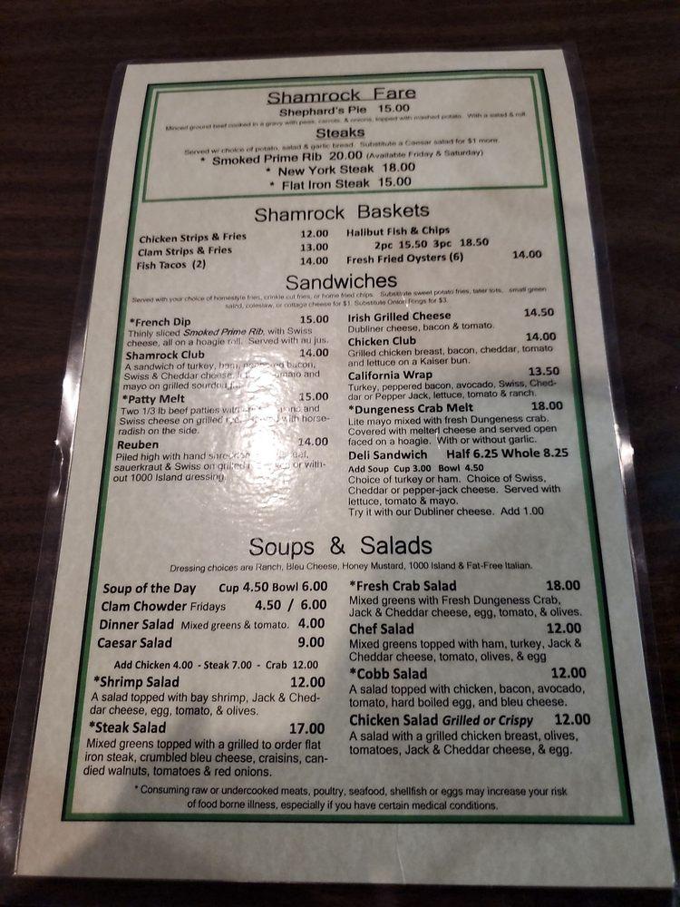 Menu at Shamrock Spirits & Grill pub & bar, Longview
