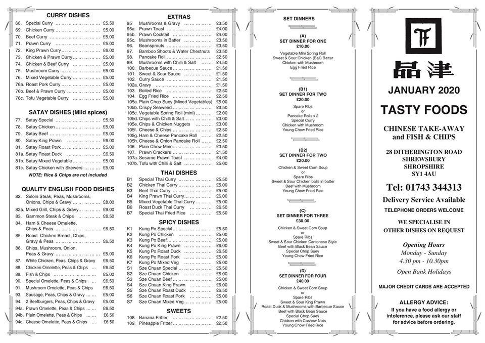 Menu at Tasty Food fast food, Shrewsbury