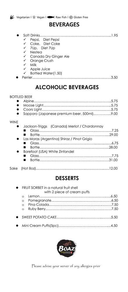 Menu at Boaz Restaurant, Rothesay