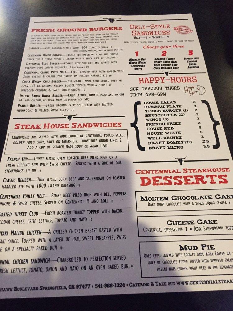 Menu at Centennial Steak House and Sports Bar, Springfield