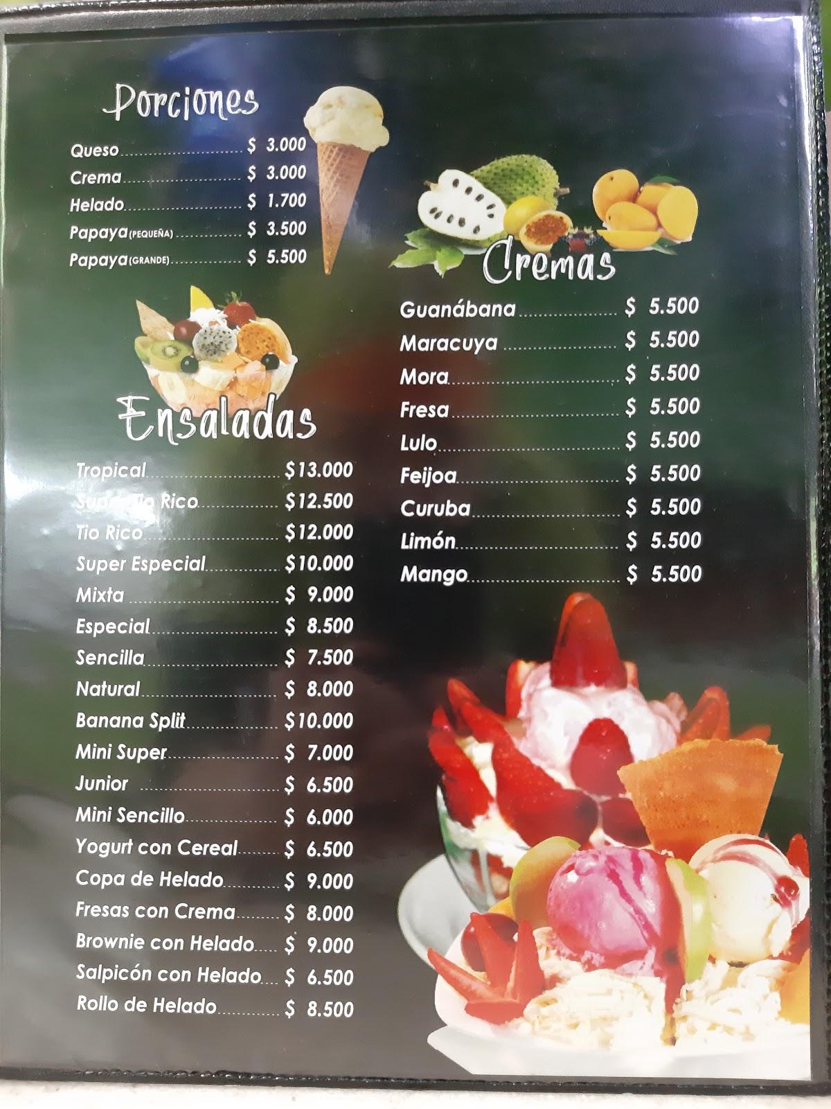 Menu at Fruteria Tio Rico restaurant, Bogotá