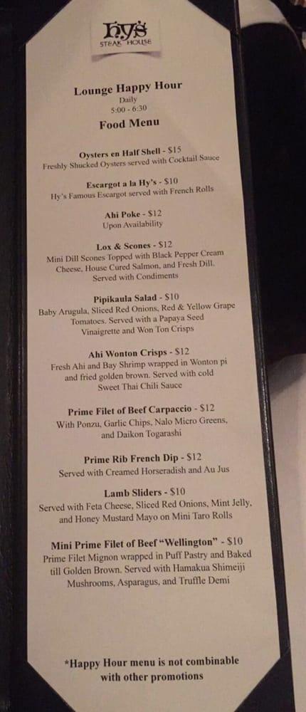 Menu at Hy's Steak House steakhouse, Honolulu