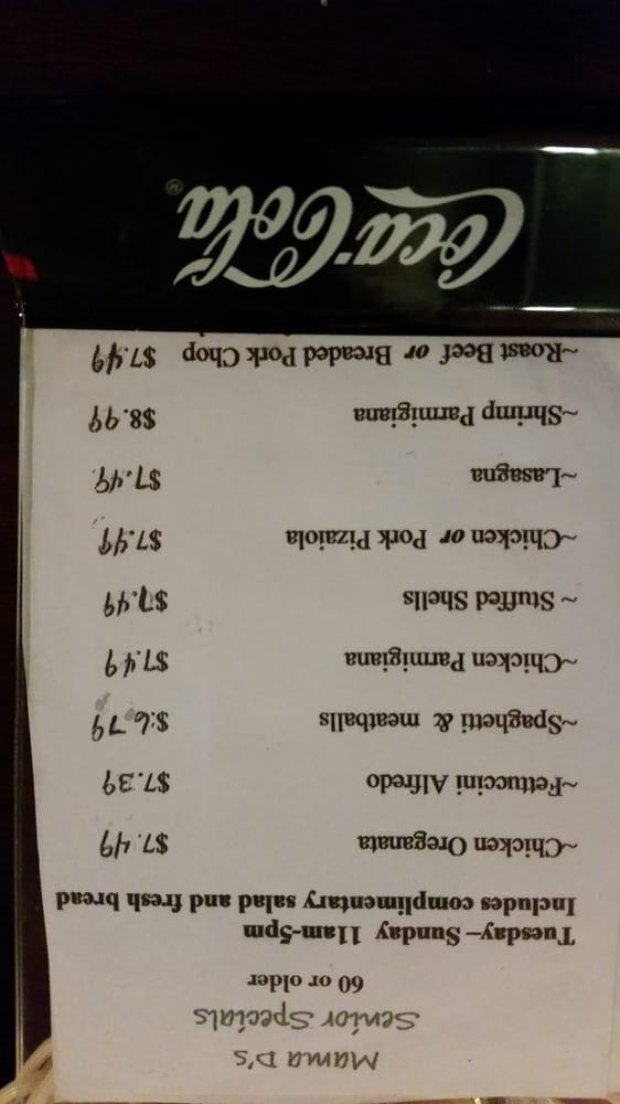 Menu at Mama D’s pizzeria, Calvert City