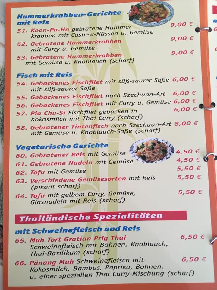 Menu at Saigon Imbiss restaurant, Speyer