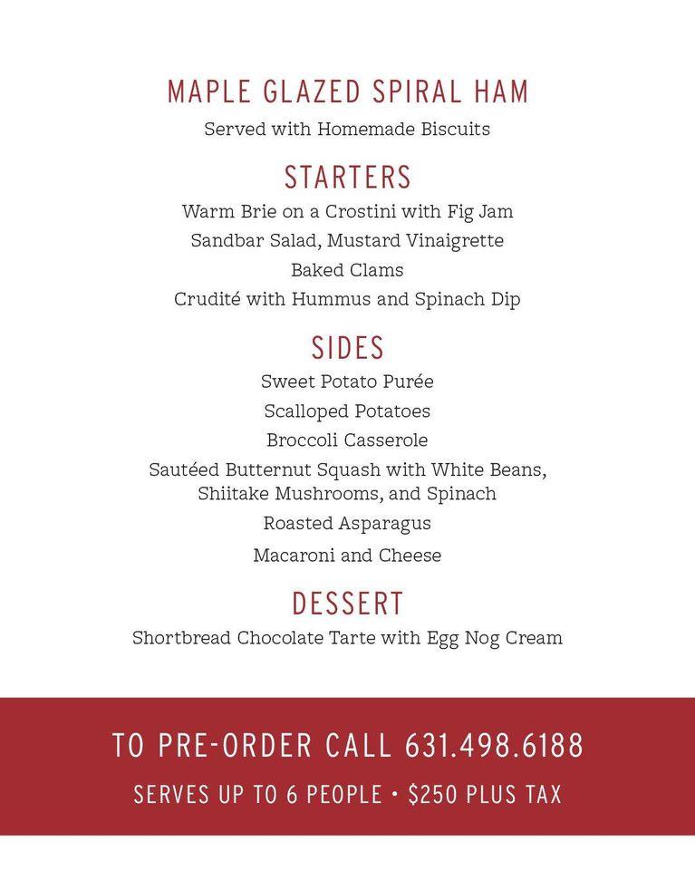 Menu at Sandbar, Cold Spring Harbor