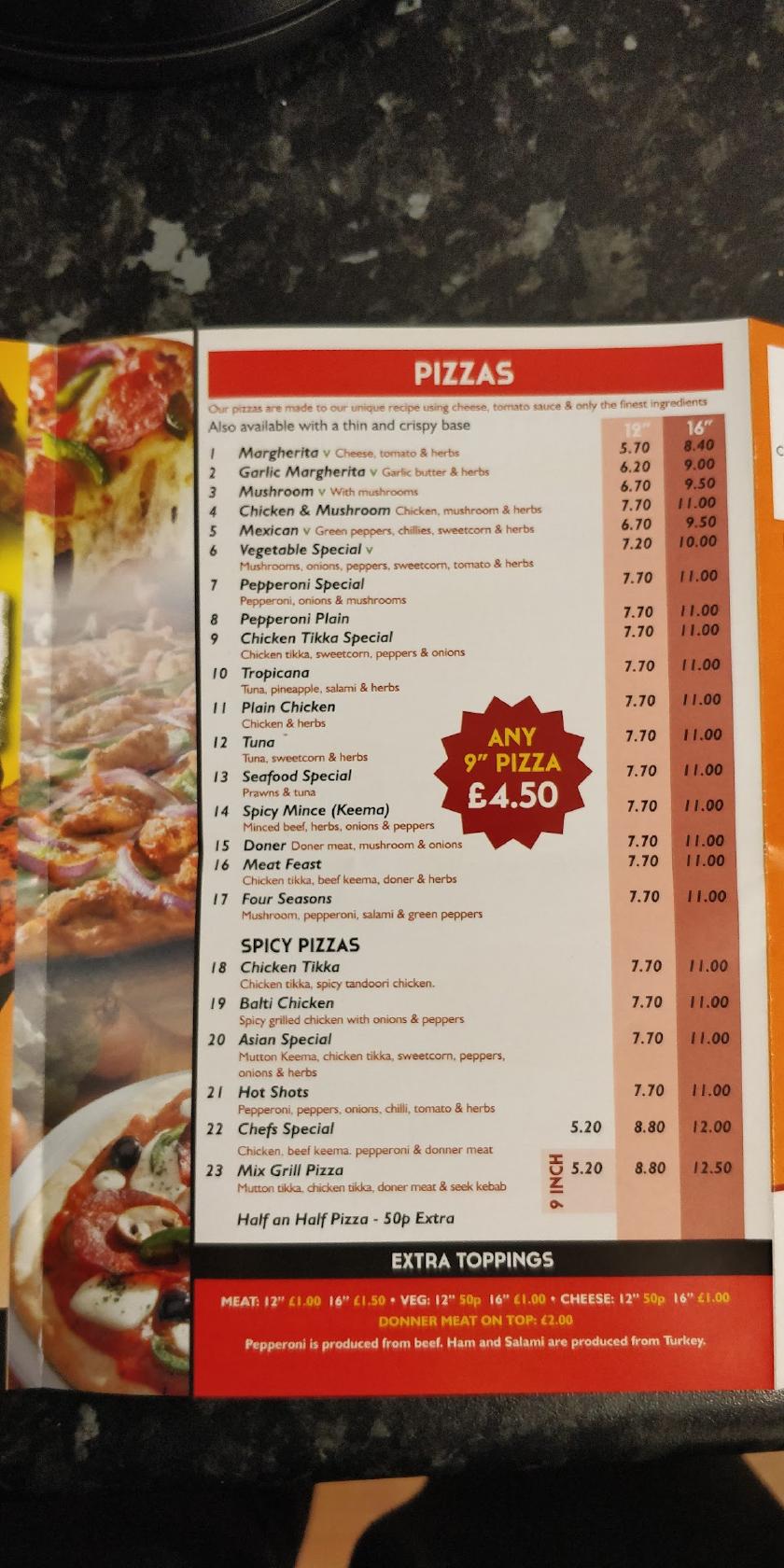 Menu at ShahJahan fast food, Rotherham
