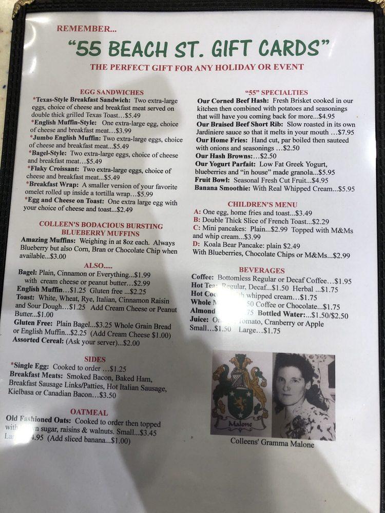 Menu at 55 Beach Street Cafe, Westerly