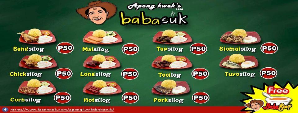 Menu at Babasuk restaurant, Arayat