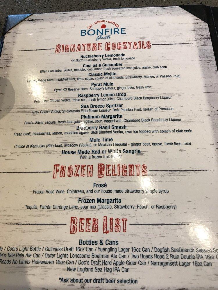 Menu at Bonfire Grille pub & bar, Milford