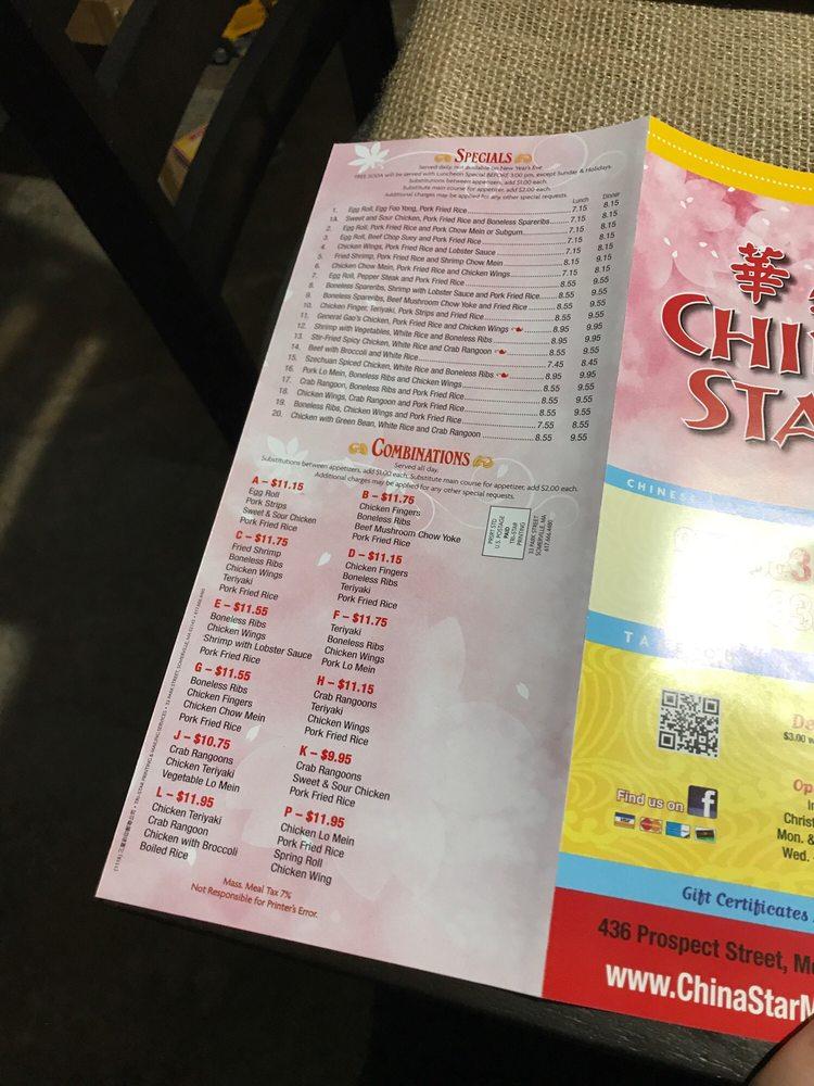 Menu at China Star restaurant, Methuen