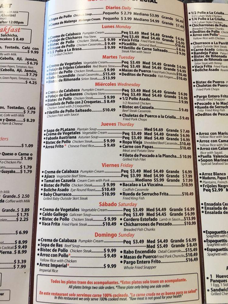 Menu at El Rinconcito Latino Doral restaurant, Miami, NW 36th St