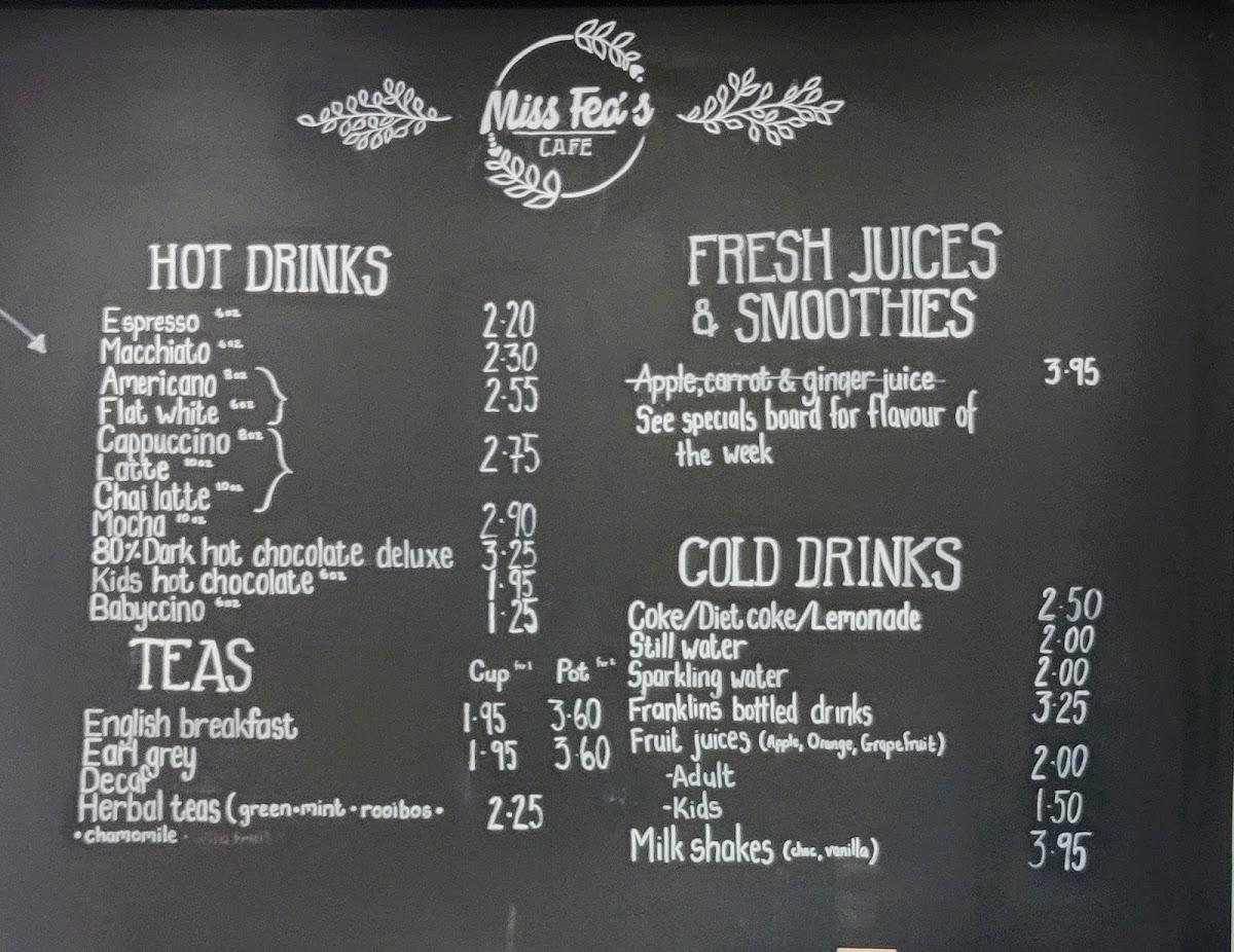 Menu at Miss Fea's Cafe, Mortehoe