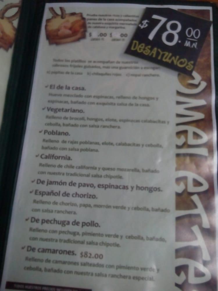 Carta de Restaurante Chichos, Tijuana