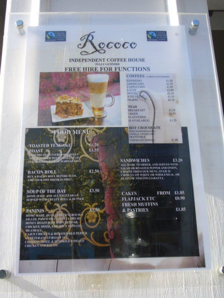 Menu at Rococo cafe, Liverpool
